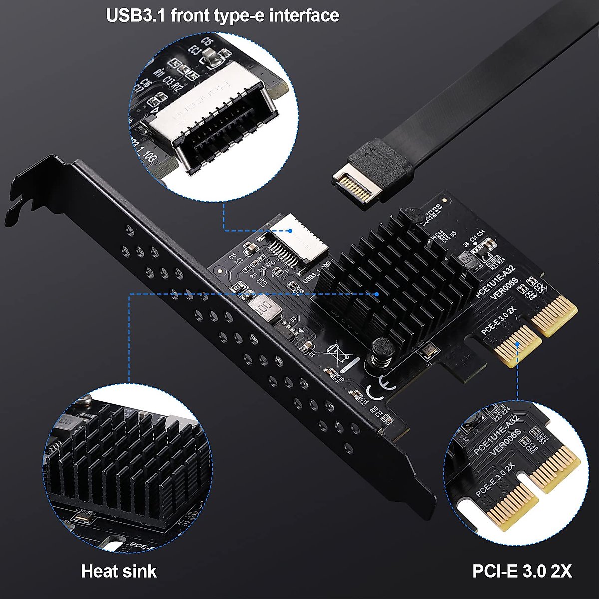 BEYIMEI PCI-E 2X to USB3.1 A-Key Gen2 Front Type-C Expansion Card,10Gbps Type-E Internal 20-pin Front Panel Connector Riser Card,PCI Express 3.0 X2 Adapter for Desktop PCs (ASM3142)