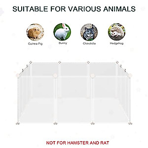 PawHut Pet Playpen DIY Small Animal Cage Open Enclosure Portable Plastic Fence 12 Panels for Bunny Chinchilla Guinea Pig White, 18" x 14"