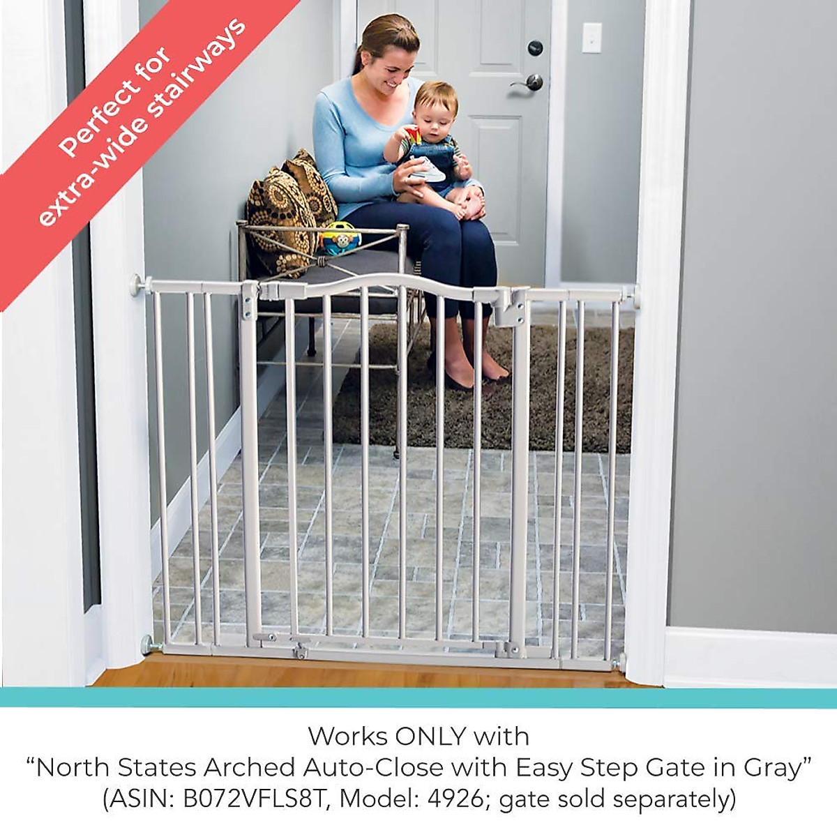 Toddleroo by North States 10.75” Extension for “Arched Auto Close with Easy Step Baby Gate”. Fits openings up to 63.38'' wide. Add up to 3 extensions. No tools required. (Adds 10.75" width, Gray)