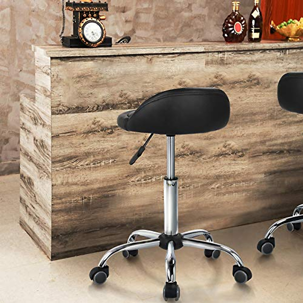Yaheetech Height Adjustable Rolling Swivel Salon Stool Chair Hydraulic Ergonomic with Backrest Wheels for Tattoo Massage Facial Spa Manicure Dentist Clinic,Black