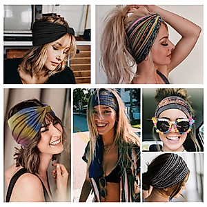 TERSE 2 Packs Headbands for Women Boho Extra Wide 7’’ Black Head Bands African Knotted Non Slip Fashion Hair Band Stretch Yoga Workout Running Gym Hairbands Turban Bandana for Girls