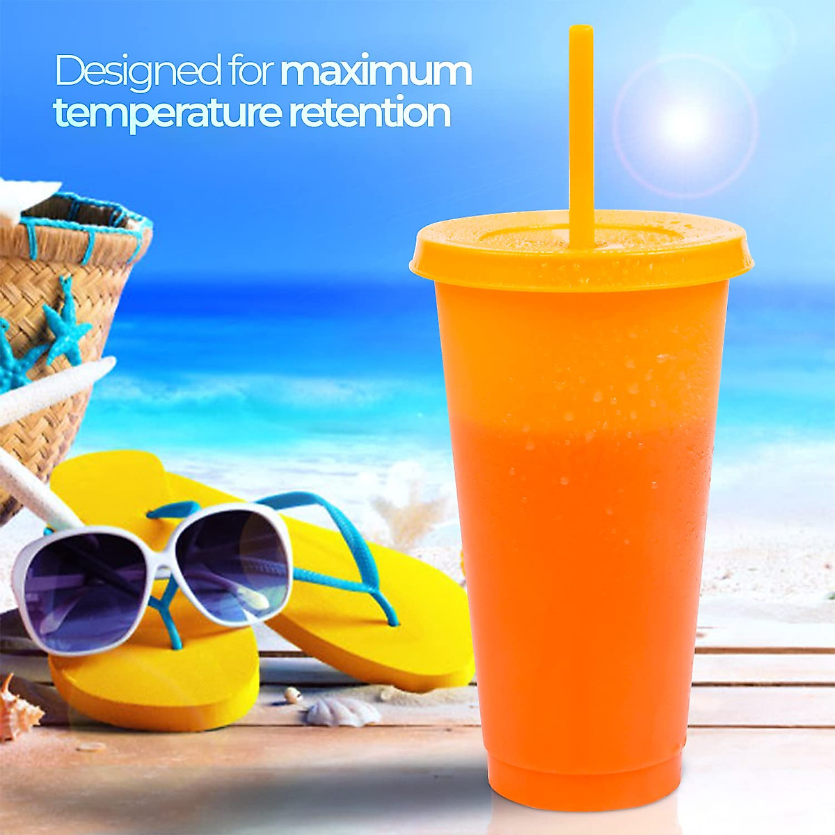 Osprey Store Color Changing Cups Tumblers with Lids and Straws - 5 Reusable Tumblers Plastic Cold Cups for Adults Kids 24 Oz Tumbler