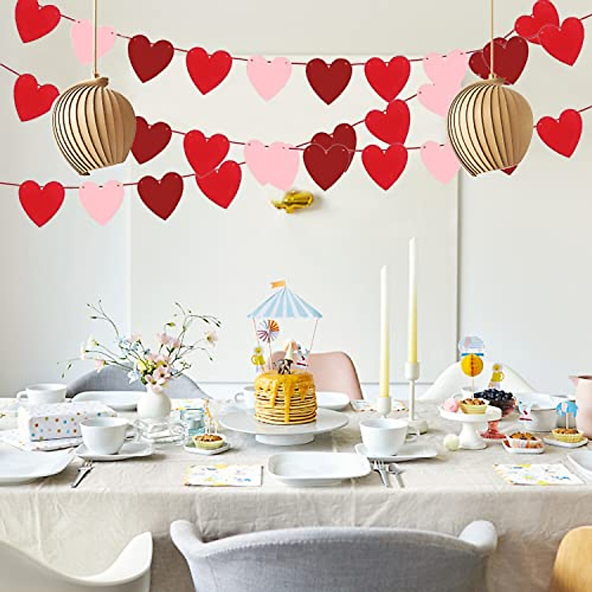 Felt Heart Garland for Valentines Day Decor - Pack of 40, Valentines Day Banner Decor, 4 Pcs Valentine’s Day Garland, Heart Garland for Anniversary Wedding Party Home Office Wall Decorations