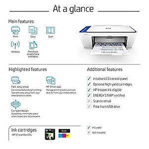 HP DeskJet 2622 All-in-One Compact Printer (Blue) (V1N07A) (Renewed)