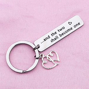 MYOSPARK Wedding Gift And The Two Shall Become One Christian Keychain Bridal Shower Engagement Gift For Newlywed Bride Groom (And The Two Shall Become One Keychain)