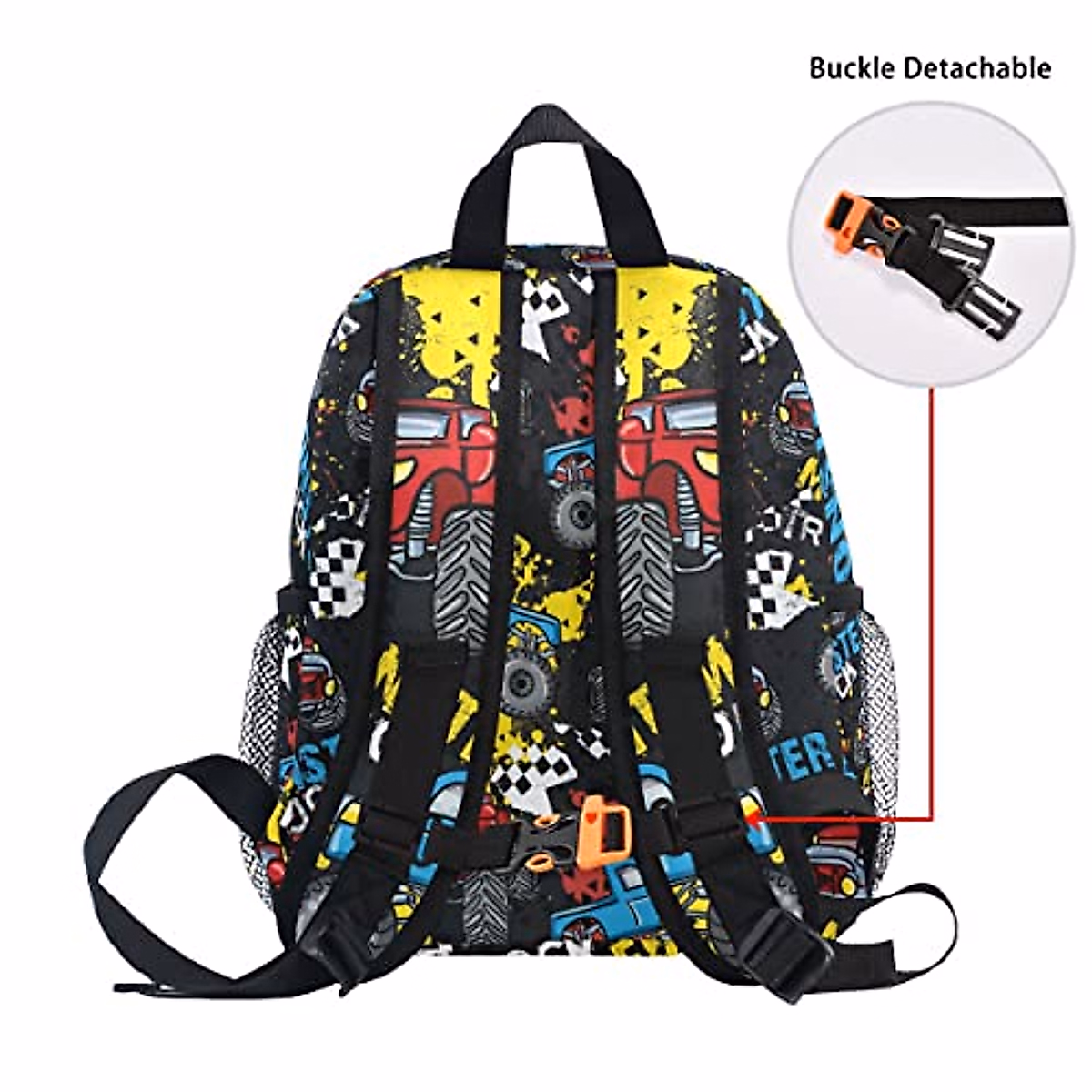 Glaphy Kid's Backpack Monster Truck Cartoon Cars Toddler Backpack for Daycare Travel, Preschool Bookbags for Boys Girls