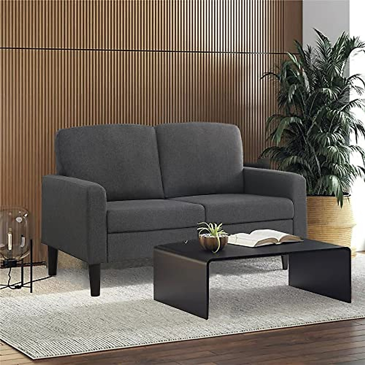 BEEY Modern Love Seat Sofas 53" Small Loveseat Sofa Linen Fabric Tufted Loveseat Sofa for Living Room Bedroom Small Apartment in Dark Grey