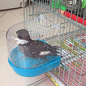 prettDliJUN Caged Bird Bath Bird Cage Parrot Supplies Bathing Tub for Small Birds Shower Box Cage Blue