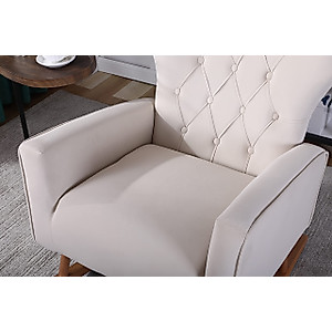 OUYESSIR Rocking Chair Nursery, Upholstered High-Back Glider Chair, Comfortable Rocker Fabric Padded Seat, Modern Leisure Single Accent Arm Chair for Living Room, Hotel, Bedroom (Beige)
