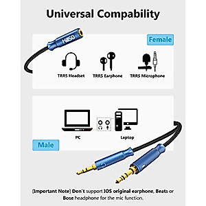 MillSO Headphone Splitter for Computer 3.5mm Female to 2 Dual 3.5mm Male Headset Splitter Cable Gold-Plated & Braided Gaming Headset to PC Adapter with Separate Audio & Mic Plug [Young Series]
