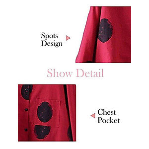 Minibee Women's Button Down Tunic Tops Polka Blouse Cotton Shirts Red M