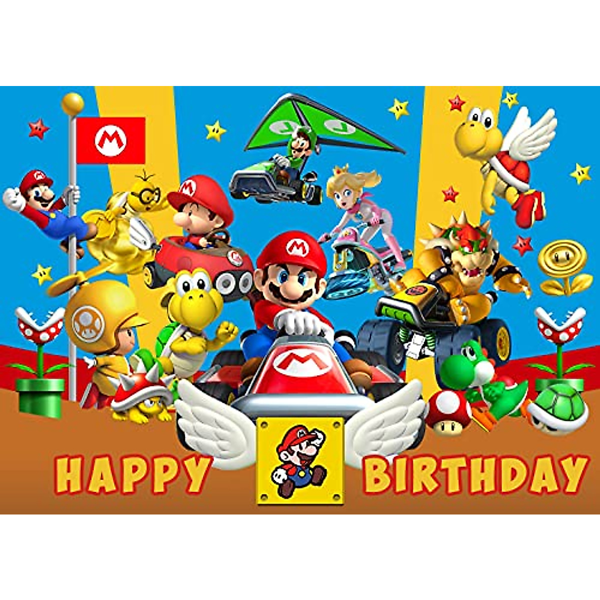 GUOBING Betta Mario Backdrop Kids Happy Birthday Baby Shower for Super Mario Bros Kart Party Backdrop Game Party Photo Video Decoration Background 7x5ft