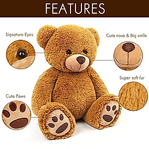 LotFancy Teddy Bear Stuffed Animals, 20 inch Soft Cuddly Stuffed Plush Bear, Cute Stuffed Animals Toy with Footprints, Gifts for Kids Baby Toddlers on Baby Shower, Valentine's Day, Brown