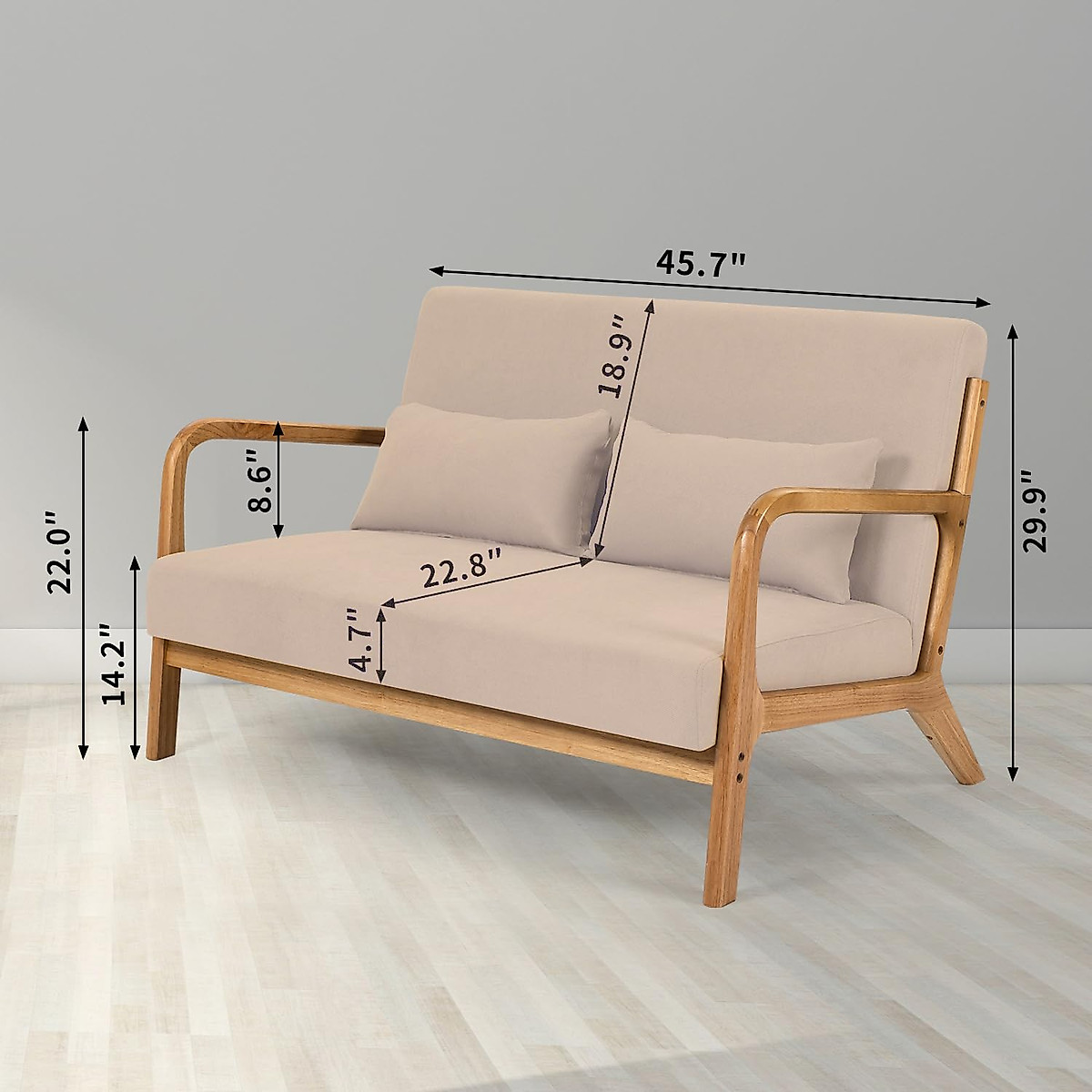 Loveseat Sofa Small Couch, Mid Century Modern Accent Chair 2 Seat Couch with 2 Pillows for Small Space, Living Room, Bedroom