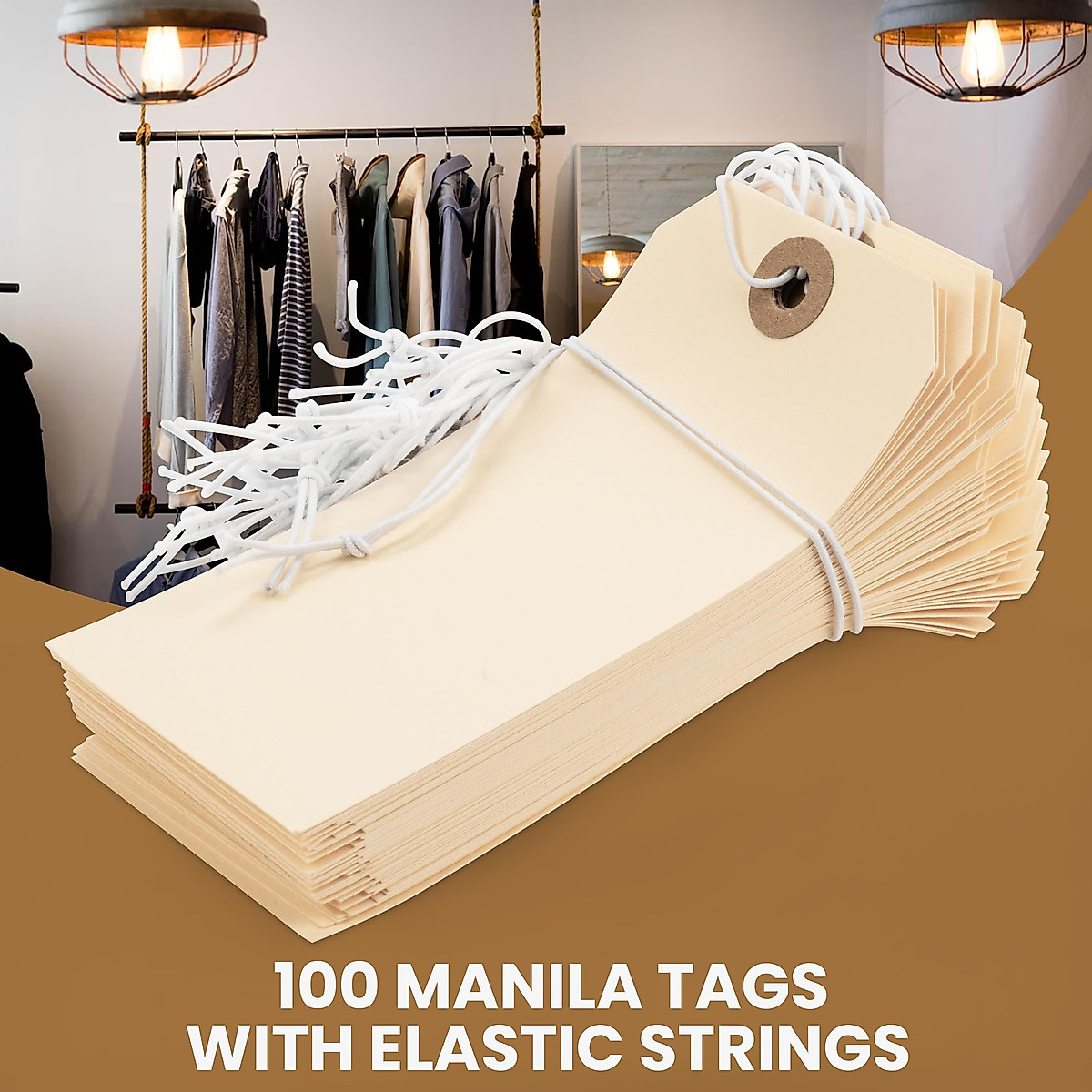 Perco Manila Shipping Tags #5 4 3/4" x 2 3/8" (12 x 6 cm) with Elastic, Box of 100