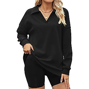 Dofaoo Long Sleeve Tops For Women V Neck Pullover Sweatshirts V Neck Tunic Tops Black M