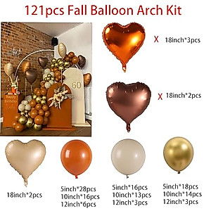 121pcs Fall Balloon Garland Arch Kit Double Stuffed Burnt Orange Balloons Double Stuffed Terracotta Rust Balloons for Thanksgiving Autumn Birthday Party Wedding Decorations