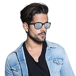 Ray-Ban RB2132 New Wayfarer Square Sunglasses, Rubber Black/Light Green Mirrored Silver, 52 mm