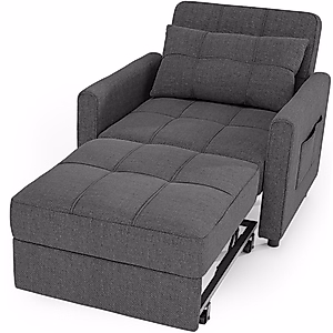 Gizoon Sofa Bed Chair 3 in 1 Convertible, Pullout Single Sleeper Chair Bed with Adjustable Backrest, Spacious Multifunctional Sofa Couches for Living Room, Bedroom, Apartment