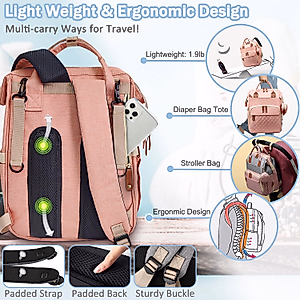 SHITIESHOU Diaper Bag Backpack Baby Bag, Baby Girl Boy Diaper Bag for Dad Mom with Pad,16 Pockets, Pacifier Case, Large Diaper Bag Unisex for Travel (Orange Pink)