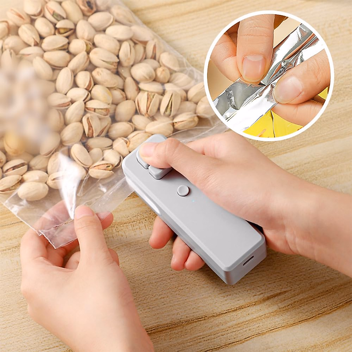 Mini Bag Sealer, 2024 Upgrade 2 in 1 Heat Sealer with Cutter USB Rechargeable Mini Sealing Machine Heat Seal Tool, Portable Vacuum Food Sealer Bag Sealing Machine for Plastic Bags Snack Bags (Gray)