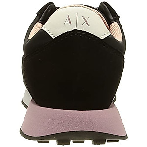 A|X Armani Exchange Women's Contrasting Lettering Logo Lace Up Sneaker with Suede Detailing, Black+Rose, 6