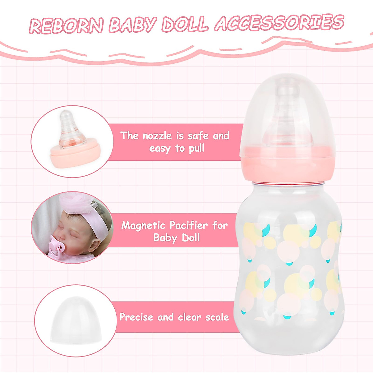 CHAREX Reborn Baby Doll Accessories Fake Feeding Bottle Sealed Matching Putty Magnetic Pacifier Baby Girl