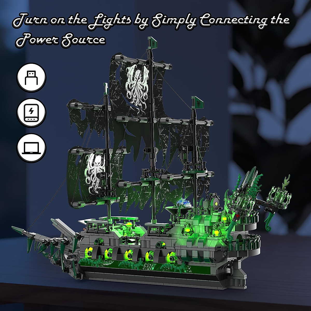 JMBricklayer Pirate Ship Building Toys with Lights, Ghost Ship Flying Dutchman Model Ship Boat 40001, Toy Building Sets for Adults, Halloween Decor Christmas Birthday Gifts for Boys Girls 14+