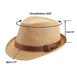 FALETO Summer Straw Fedora Hat for Men Women Mens Beach Hats Cuban Hat Sun Hat Unisex Short Brim Fedora Panama Trilby Hat with Leather Belt