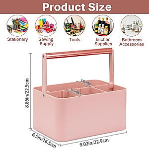 LAFARA Multipurpose Caddy Organizer with Handle and Adjustable Divider, Portable Art Supply Storage Organizer for Art Craft Supplies, Dorm, Office, Bathroom, Shower, Cleaning, Makeup (Rose Gold)