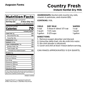 Augason Farms Country Fresh 100% Real Instant Nonfat Dry Milk, 1 lb, 13 oz.