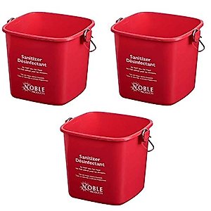 Noble Products Small Red Sanitizing Bucket - 3 Quart Cleaning Pail - Set of 3 Square Containers, Plastic