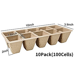 SYITCUN 100 Cells Seedling Starter Trays,10 Pack Starter Trays for Planting Seeds,Biodegradable Seed Starter Peat Pots,Bonus 100 Plant Labels,2 Transplanting Tools,1 Spray Bottle
