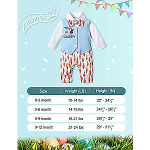 Aulyffo My First Easter Baby Boy Outfit 9-12 Months Baby Boy Easter Outfit Long Sleeve Bunny Romper Radish One Piece Jumpsuit with Bow Tie Easter Outfit Baby Boy Clothes