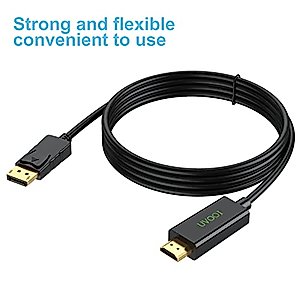 DisplayPort to HDMI Cable 6 Feet, Display Port DP to HDMI Cord 1080P Support Audio & Video, Compatible with Computer, Monitor, Projector, TV