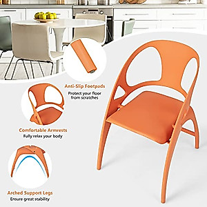 Giantex Folding Dining Chairs Set of 2, Plastic Dining Chairs with Armrest and High Backrest, 330 LBS Indoor Outdoor Modern Dining Chairs for Dining Room Kitchen, Orange