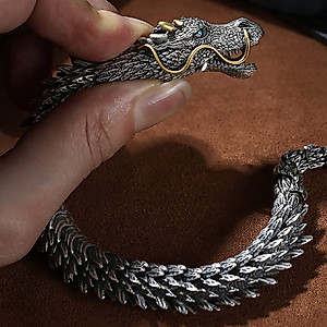 Dinfix Dragon Bracelet, Dragon Bracelet for Men, Domineering Handmade Metal Bracelet, Personalized Creative Dragon Jewelry, Men Jewelry Gift. (silvery, 9.06)