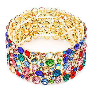 Lavencious Round Shape Rhinestones Hollow Stretch Bracelet Party Jewelry for Women (Multicolor)