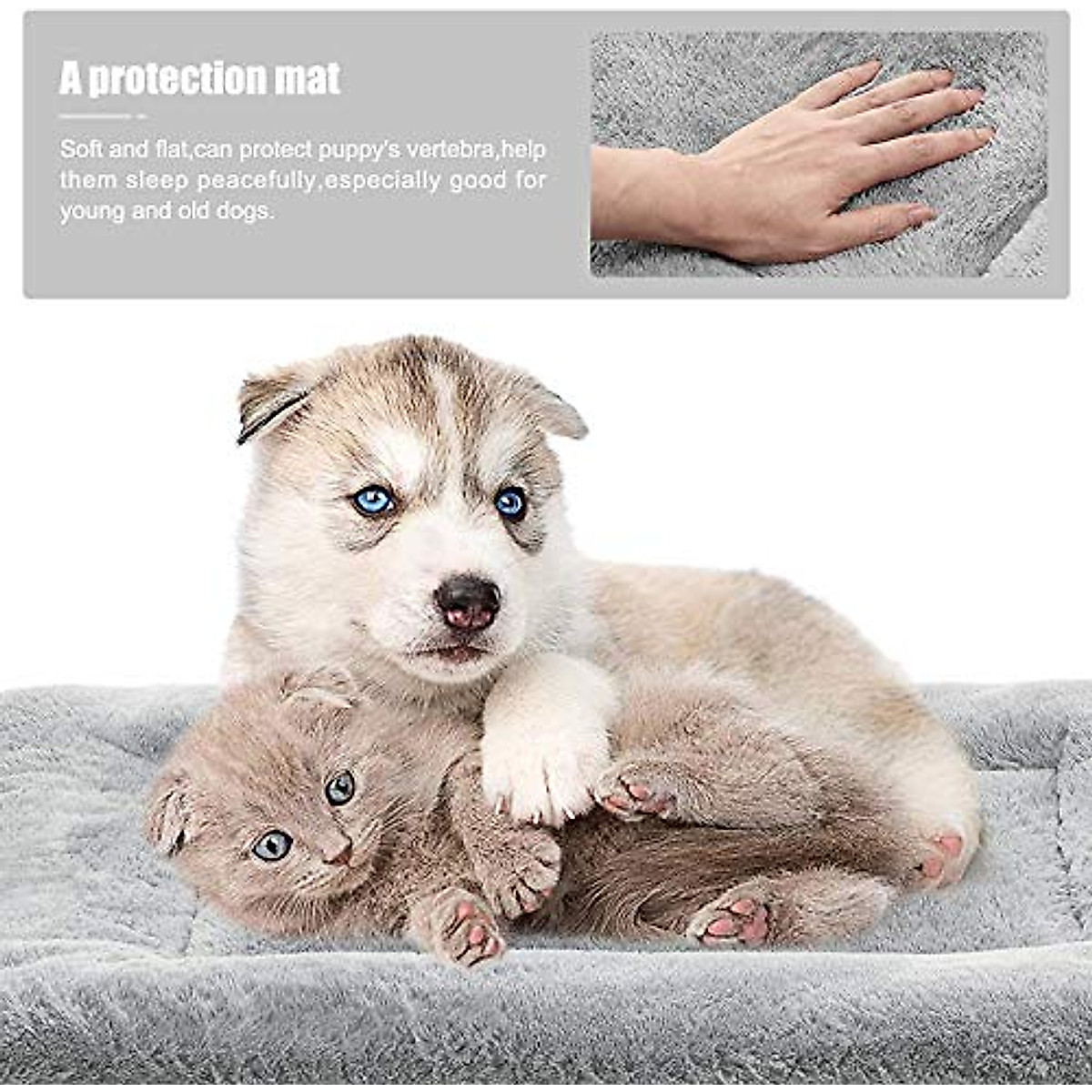 SIWA MARY Dog Bed Mat Soft Crate Pad Washable Anti-Slip Mattress for Large Medium Small Dogs and Cats Kennel Pad (23'' x 18'', Grey)