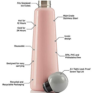 Insulated Water Bottle 25 Oz - Stainless Steel Aluminum metal Water Bottle, Cold for 24+ Hours, Hot for 12. Pink and Light Grey by Lund London