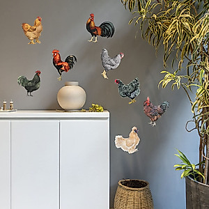 PLIGREAT 8 Pcs Roosters Hens Wall Stickers, Removable Vinyl Peel and Stick Wall Decals for Kitchen Pantry Playroom Nursery Farmhouse Wall Decoration Home Indoor DIY Window Fridge Door Wall Art Decor