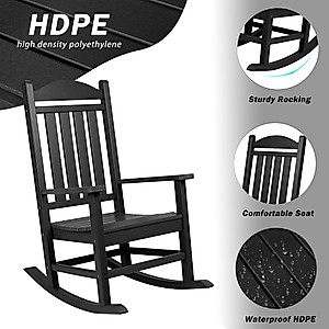 Betterhood Presidential Rocking Chair, High-Density polyethylene Outdoor Rocker Chair, Oversized Patio Chair for Garden Lawn with 400lbs Support, Black