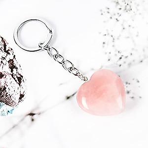 YGLINE Natural Heart Love Crystal Stone Keychain Chakra Reki Healing Crystal Gemstone Bead Keyring (Rose Quartz)