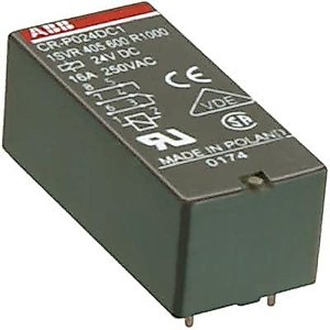 1SVR405600R1000, Interface Relay Module, SPDT, Contact Rated: 16A 250V, 24VDC Control, Plug-in Terminal