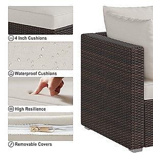 IDEALHOUSE 8 Pieces Outdoor Patio Furniture Set with Storage, 4 Inch Cushions Outdoor Wicker Rattan Patio Furniture Sectional Set with Glass Table and Hidden Storage Box, Brown