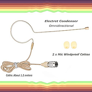 XGWTH Headset Microphone Single Ear Earset Headworn Over Ear Hanging Condenser Omnidirectional Mic Compatible with Audio-Technica Wireless System Bodypack Transmitter with 1.2m Cable Hirose 4 Pin Plug