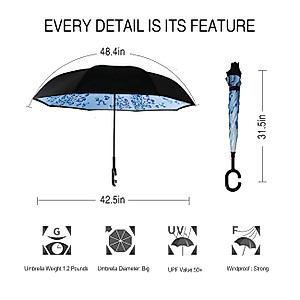 MRTLLOA 40/49/56 Inch Oversize Windproof Inverted Reverse Upside Down Umbrella, Golf Size Rain Umbrella, Double Layer, C-Shaped Handle for Men, Women and Kids (Orchid Butterfly, 49 Inch)