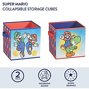 Idea Nuova Nintendo Super Mario 2 Piece Collapsible Storage Cubes, 10"x10"x10"