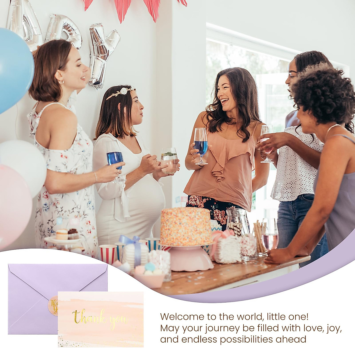 IM-MISE 48-Pack Thank You Cards for Baby Shower | Wedding | Bridal Shower | Business, Blank Notes with Envelopes & Stickers, Gold Foil Watercolor Thank You Greeting Cards