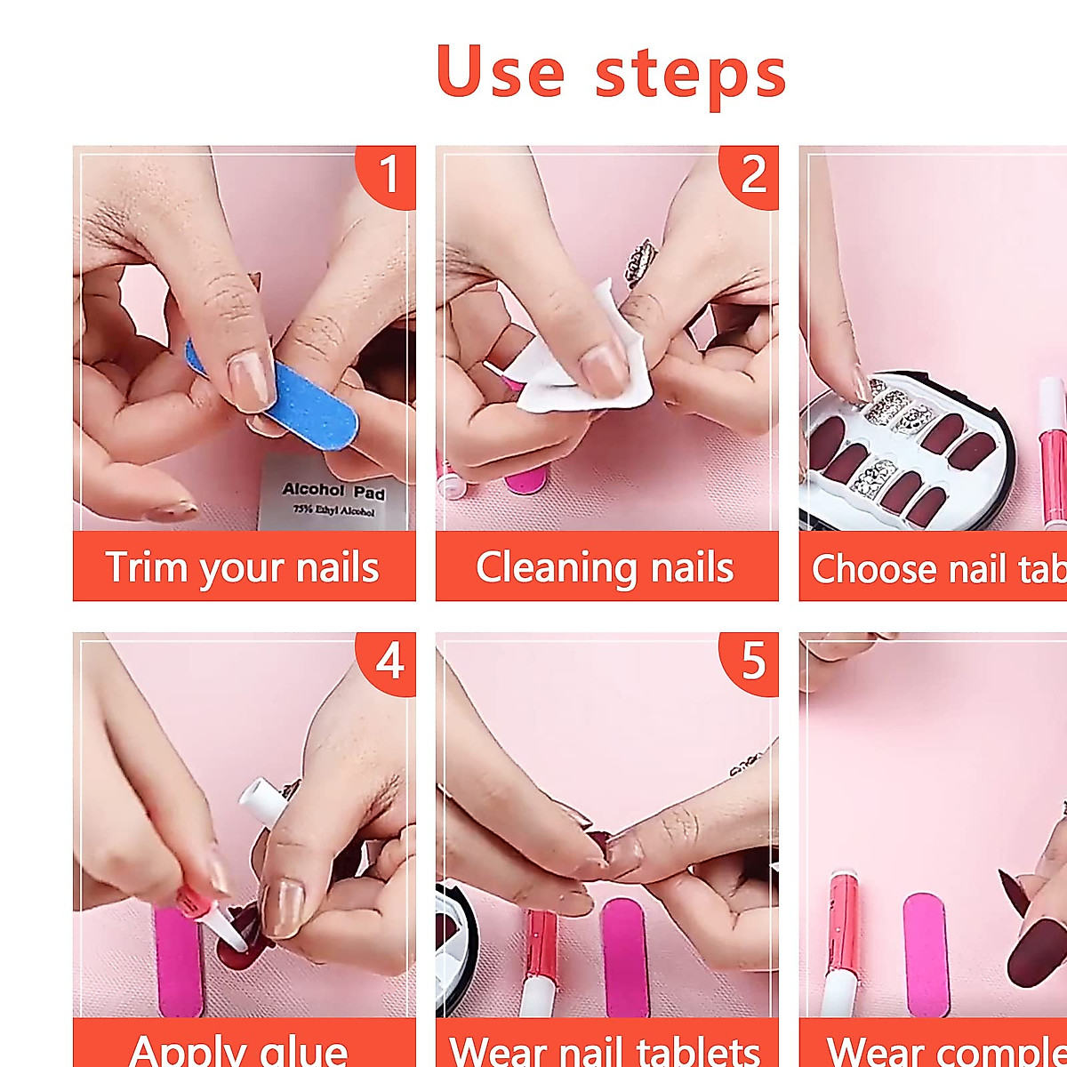 LoveOurHome 240pc Almond Press on Nails Flower Swirl Butterfly 10 Designs Medium Pointed Acrylic French Tips Full Cover Gel Fake Nails Reusable Artificial Fingernails for Women Girls Kids